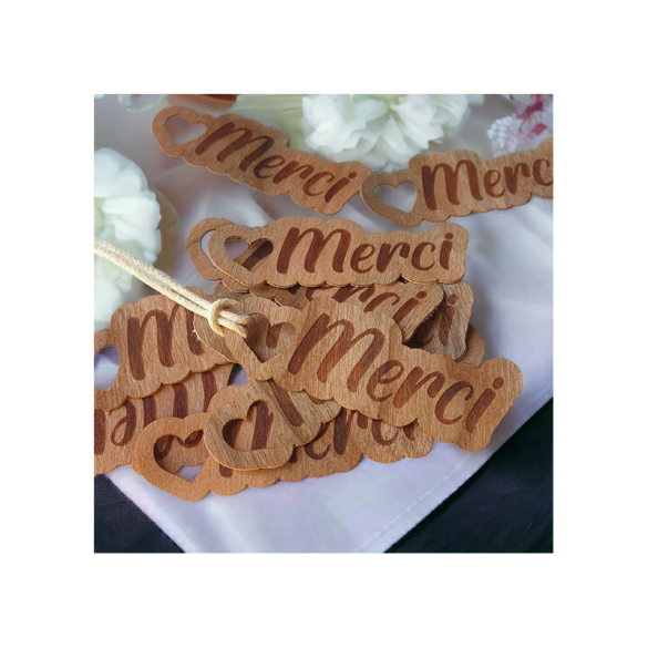 ***EDITION LIMITEE*** Etiquettes Merci papier de bois baptême / mariage ...